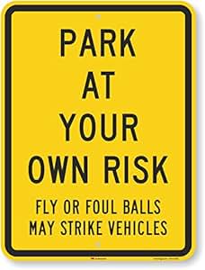 Amazon.com: SmartSign "Park at Your Own Risk, Fly Or Foul Balls May ...