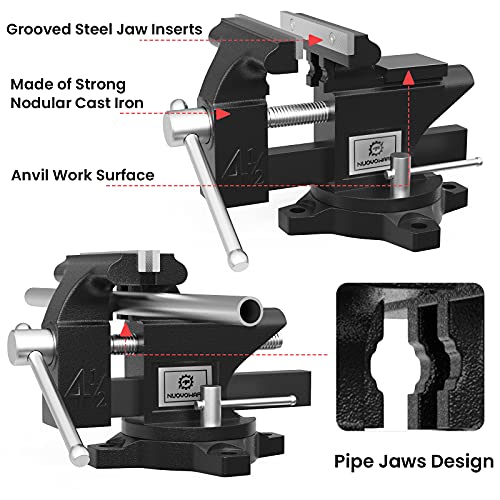 Nuovoware Heavy Duty Bench Vise 4.5 Inch, 240° Swivel Locking Base ...