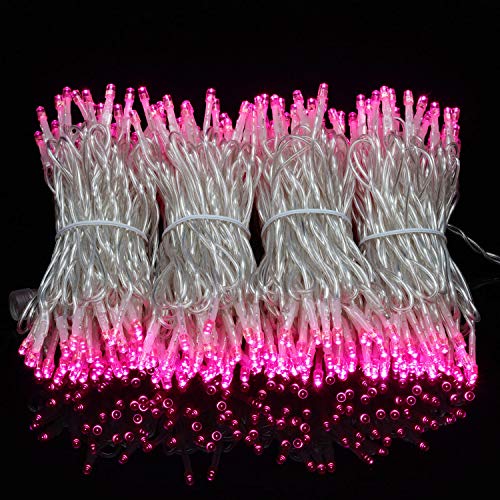YULETIME 100 Feet 300 Count Pink LED String Lights with 8 Models ...