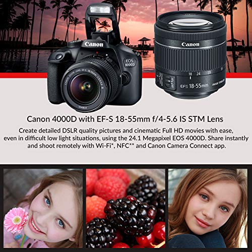 Canon EOS 4000D DSLR Camera and EF-S 18-55 mm f/3.5-5.6 Lens (International Version) + 32GB ...
