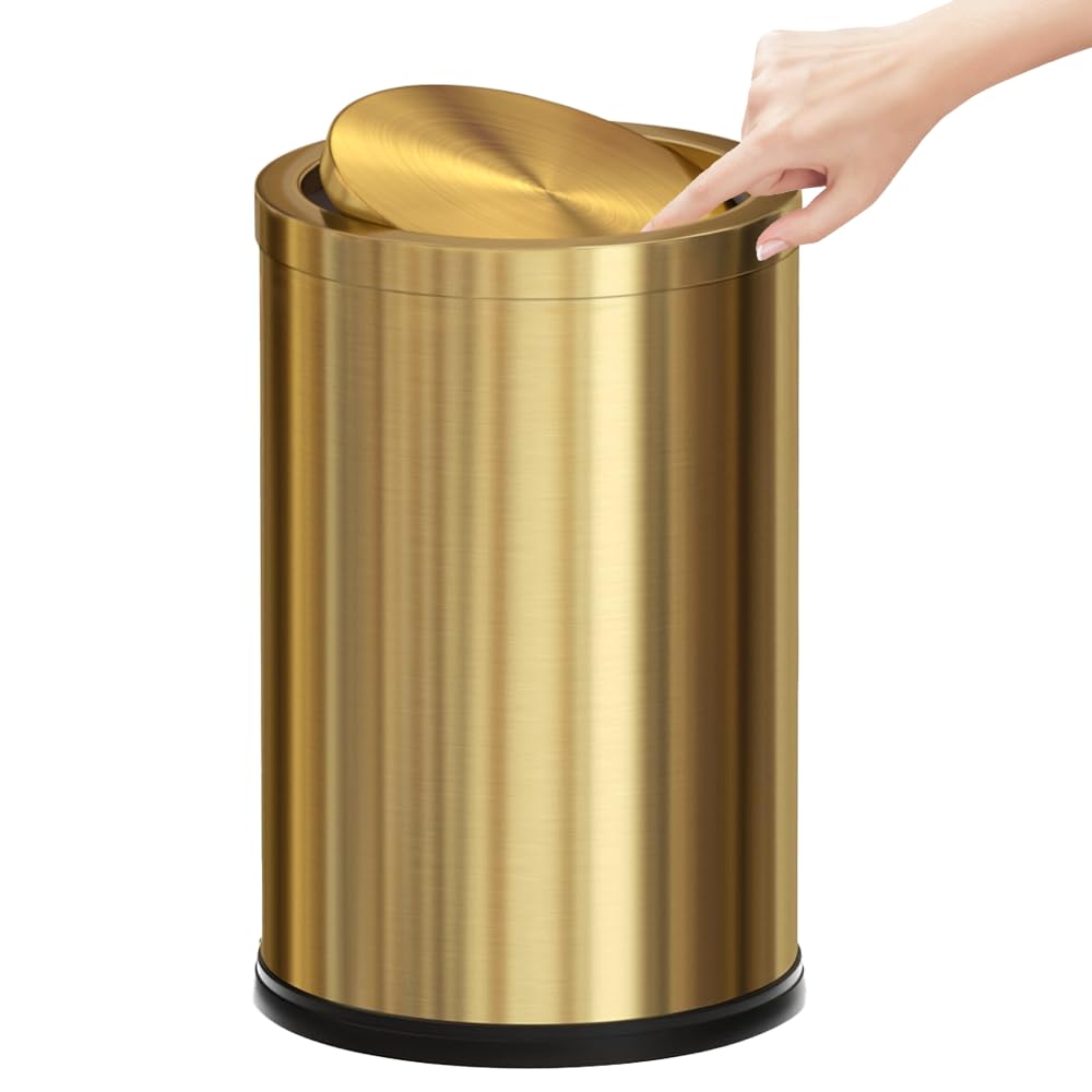 YOJIA 9L / 2.4 Gallon Stainless Steel Gold Trash can with Flipping Lid ...