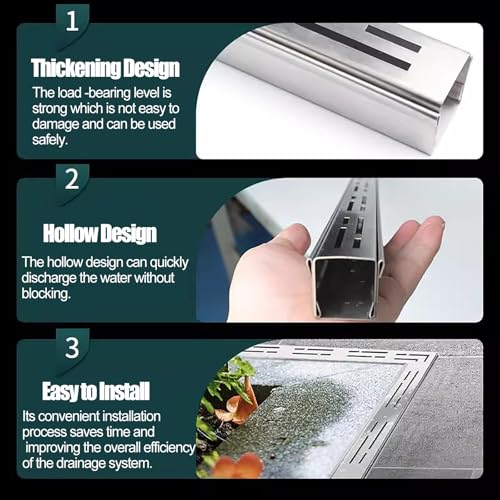 YLLFFLL Trench Drain System, Channel Drain With Metal Grate Indoor ...