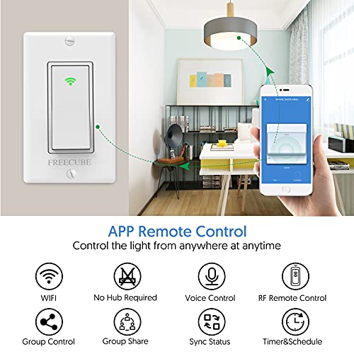 Smart Light Switch with RF Remote Control, WiFi Wall Switches 2.4Ghz ...