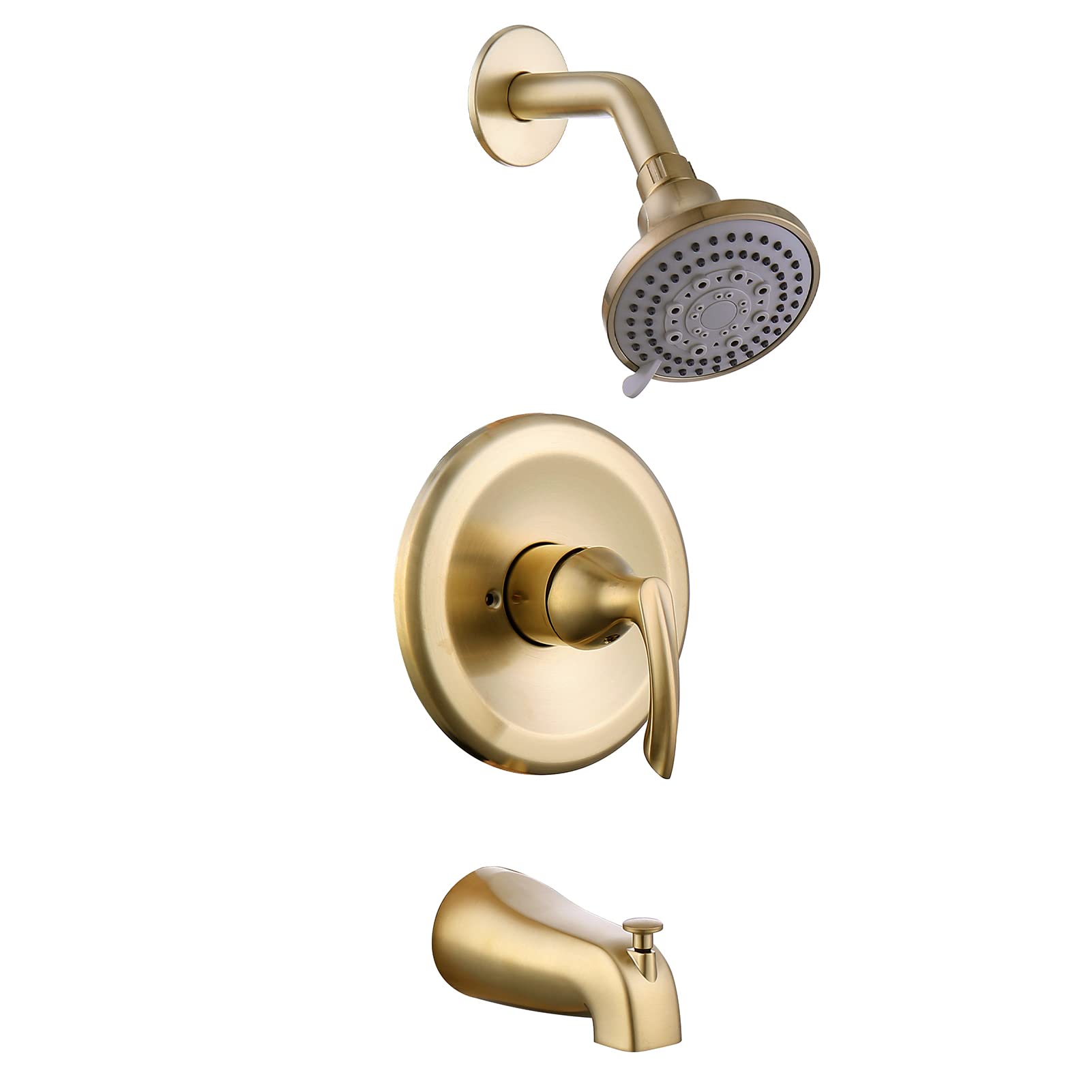 NEWATER Brushed Gold Shower Faucet Set with 5-Functions Shower Head and ...