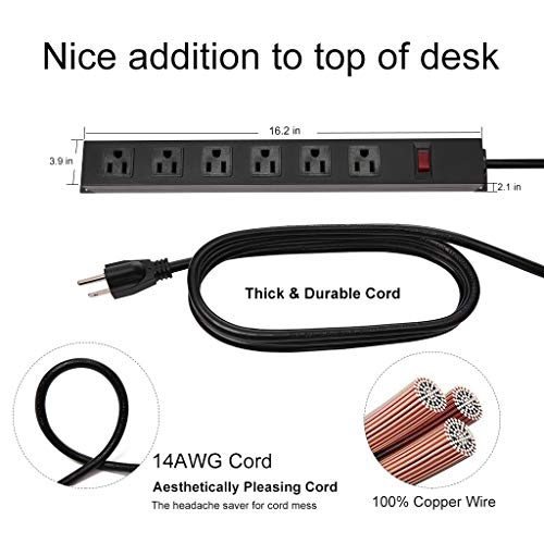 6-Outlet Metal Power Strip, 6 Ft Long Extension Cord Heavy Duty for ...
