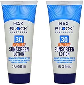 Amazon.com: Max Block 30 SPF Sport Sunscreen Lotion, 3 oz.- Pack of 2 ...