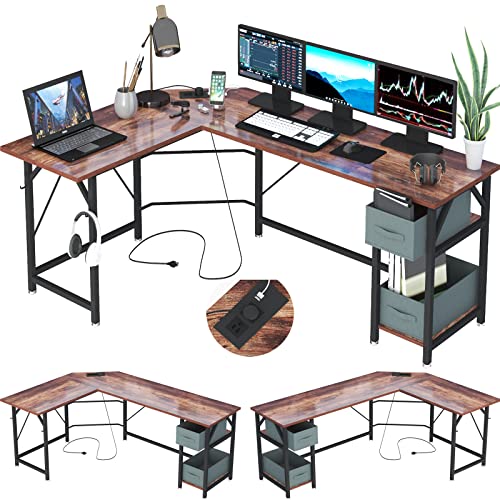 SZXKT L Shaped Desk with Power Outlets,66 inch Corner Computer Desk ...