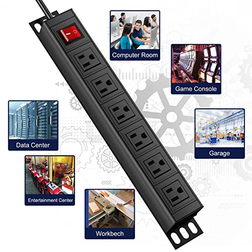 6 Outlets Wall Mount Power Strip, Metal Rack Mount Power Outlet with 6 ...