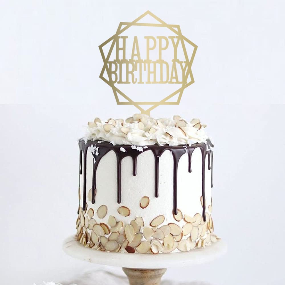 Vinisong Happy Birthday Cake Toppers Square Frame Gold Birthday Cake ...