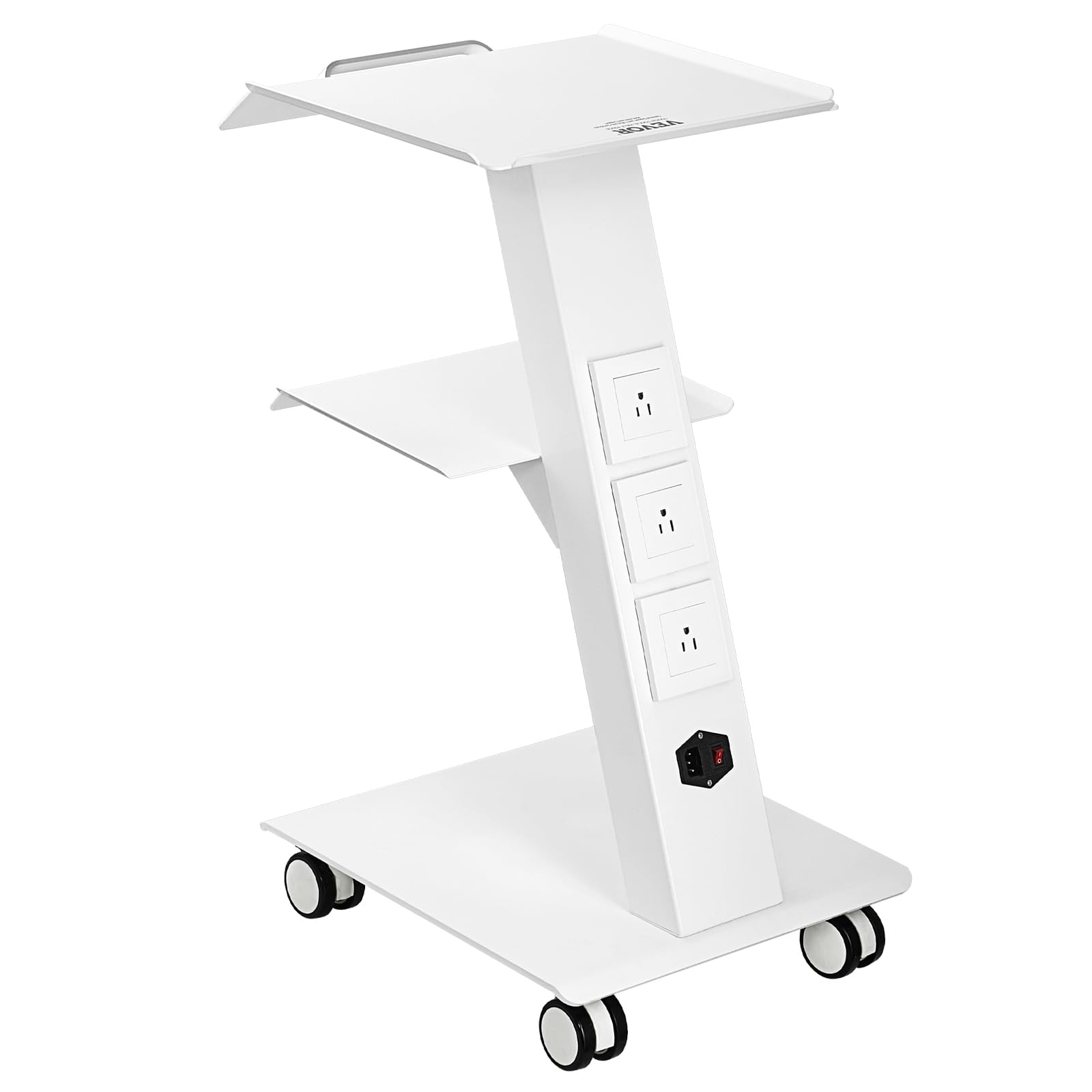 VEVOR Lab Trolley, Rolling Lab Cart with Built-in Socket, 3-Layer Metal ...