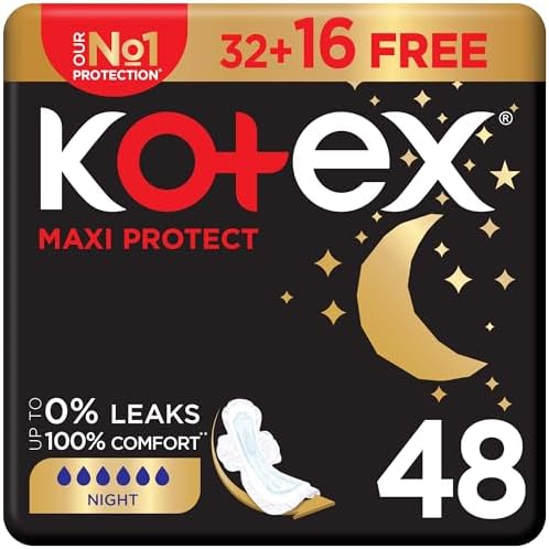 Kotex Maxi Protect Thick Pads, Overnight Protection Sanitary Pads with ...
