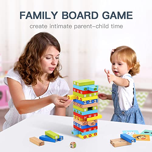 TOOKYLAND 54 PCS Colorful Wooden Blocks Stacking Board Game for Kids 4 ...