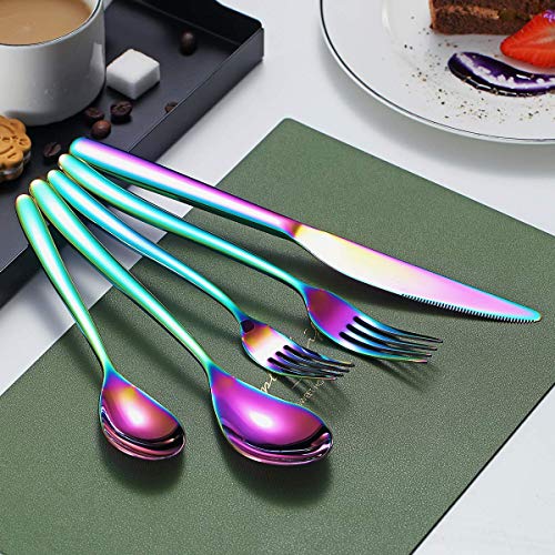 Rainbow Flatware Set 20 Pieces, Stainless Steel Colorful Silverware Set ...