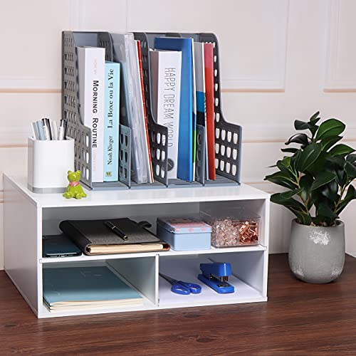 EMERIT Printer Stand Shelf with Storage Wood Desk Paper Organzier for ...