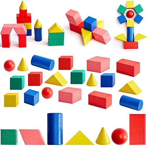 70 Pcs Wood Geometric Solids - Mini 3D Shapes for Teaching, Classroom ...