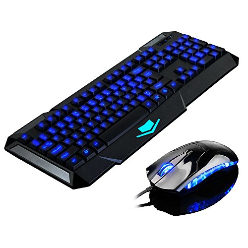 Backlight Gaming Keyboard, E-More Backlight Blue USB Wired Illuminated ...