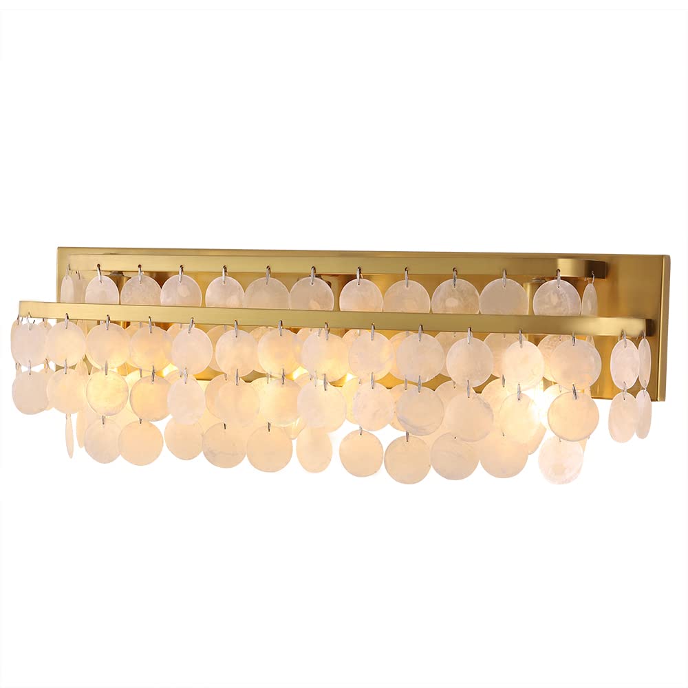 TOCHIC 3 Lights Vanity Light with Natural Capiz Shell Shade, Brushed ...