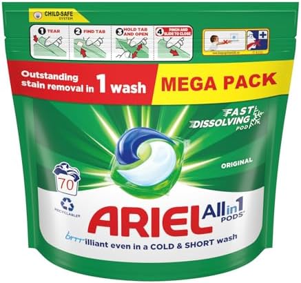 Ariel All in One Pods, 70 Wash Capsules, Laundry Detergent with cool ...