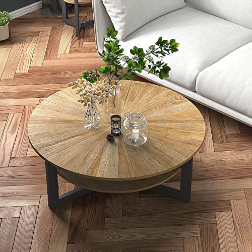 LEEMTORIG Round Coffee Table Living Room, Circle Round Coffee Table ...