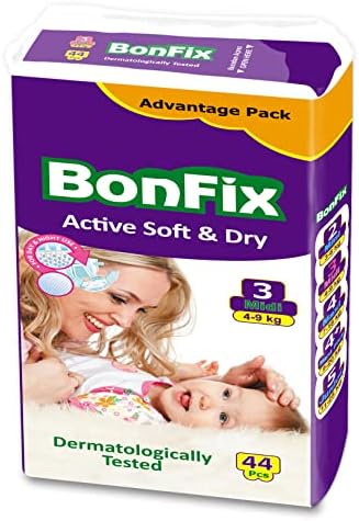 BONFIX 3 MIDI Total Care Soft Baby Diapers for New Born Baby (4-9KG) 44 ...