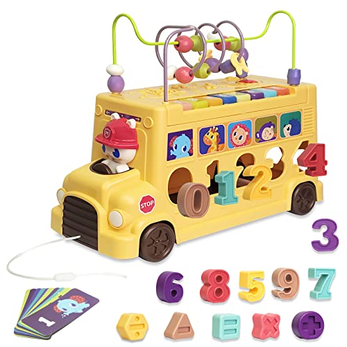 MICKYU Toddlers Push Pull School Bus Toy, Baby Toy Bus with Sound ...