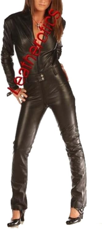 Amazon.com: Skin Tight Suit Black Leather Catsuit Jumpsuit Tight 1235 ...