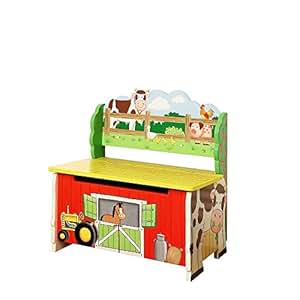 Amazon.com: Teamson Design Happy Farm Wooden Storage Bench: Toys & Games