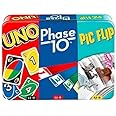 UNO, Phase 10 and Pic Flip Bundle, 3 Mattel Card Games in Decorative ...