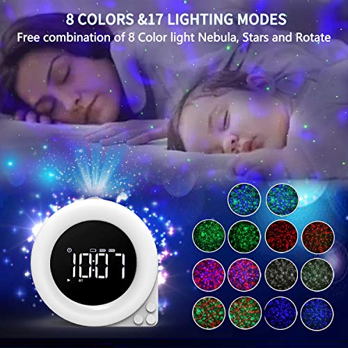 Alarm Clock with Star Projection , 6 in 1 Alarm Clock/Night Light ...