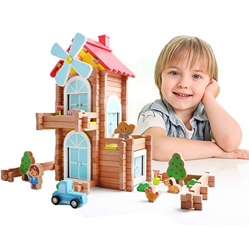 iwood Windmill Log Blocks, Wooden Log Building Set,Construction ...