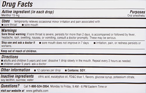 Halls Extra Strength Intense Cool Cough Drops - with Menthol - 30 Drops ...