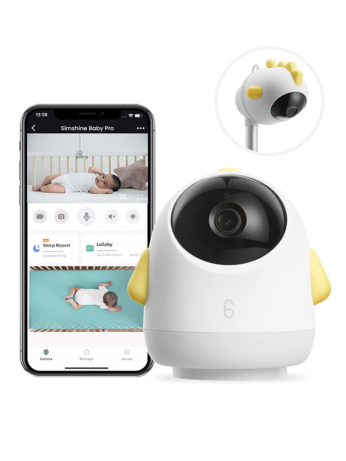 Mua Simshine Smart Baby Monitor WiFi Smartphone AI Cry Soothing Lullaby ...
