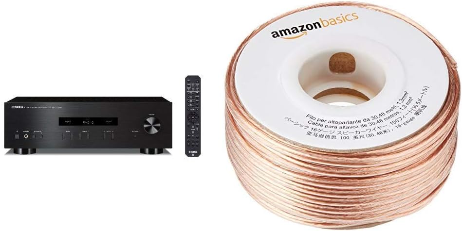 Yamaha A-S201 Integrated Amplifier – Black & AmazonBasics 16-Gauge Speaker Wire 1.3 mm² – 30.48 ...