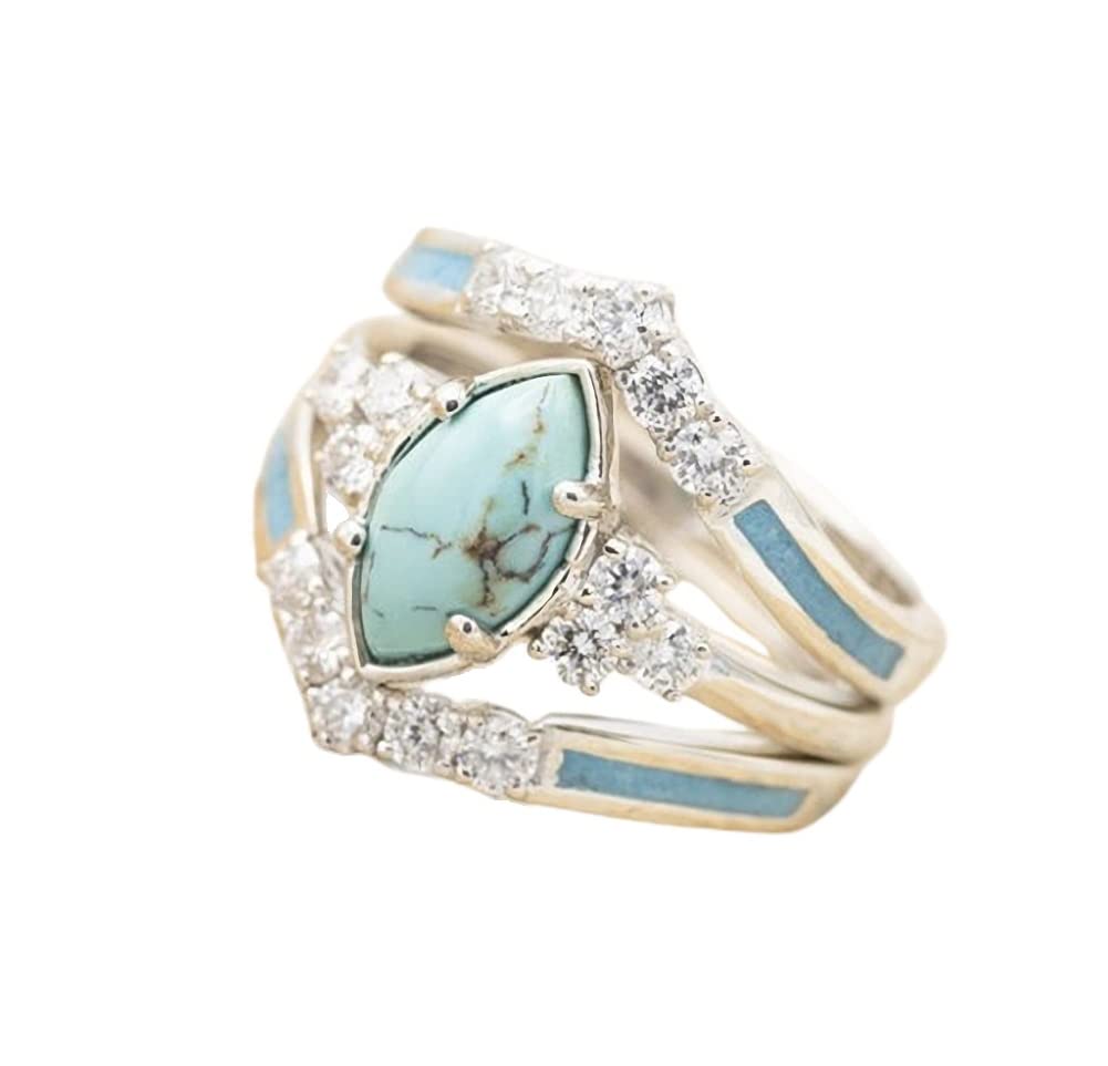 Pingyongchang 3 PCS Ring Set Natural Turquoise Diamond Rings Turquoise ...
