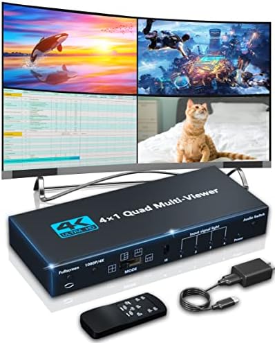 HDMI Multiviewer Switch 4x1, HDMI Quad Seamless Switcher/Screen Divider ...