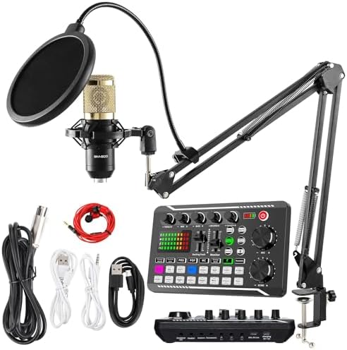 SINWE Podcast Microphone Bundle, BM-800 Condenser Mic with Live Sound ...
