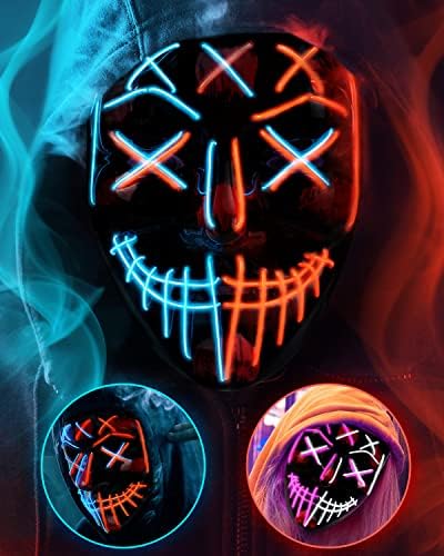Purge Mask Light Up Halloween Costume Kids Adult Women LED Scary Glow ...