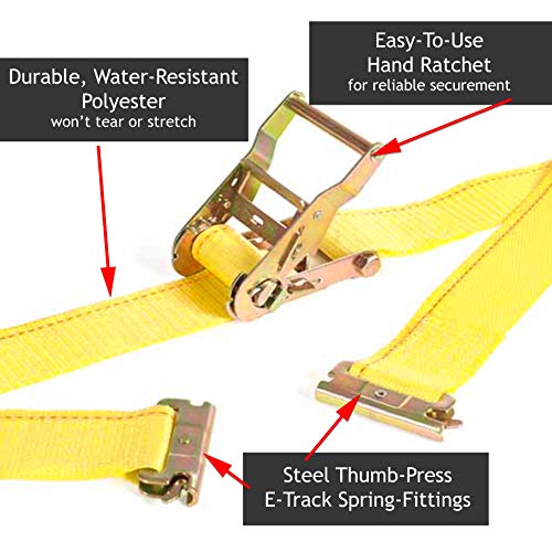 DC Cargo Mall 2Pk E Track Ratcheting Straps Cargo TieDowns, 2 x 12 Heavy Duty Yellow Polyester ...