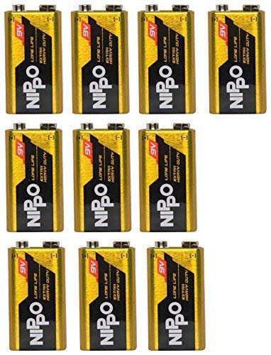 NIPPO Long Life 9V Rectangular Extra Duty Battery- Pack of 10 Battery ...