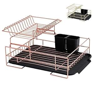 Amazon.com: Copper Drying Rack, 2 Tier Dish Drying Rack - Large Dish ...