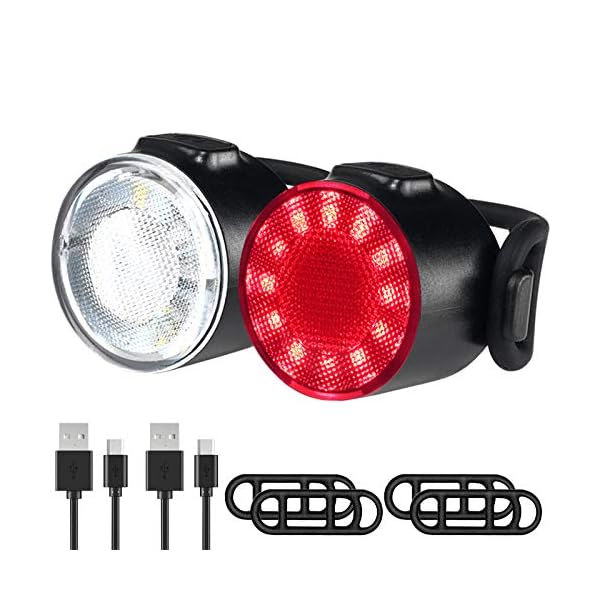 LED Bike Lights Set, USB Rechargeable 6 Brightness Modes Options ...
