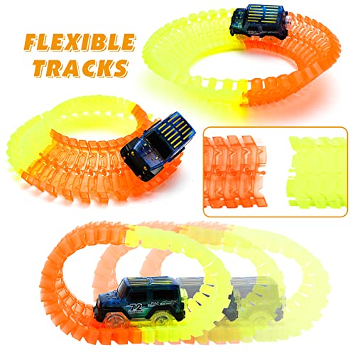 Glow Race Tracks Toy with 2 LED Light Race Cars and 18 ft 360Pcs ...
