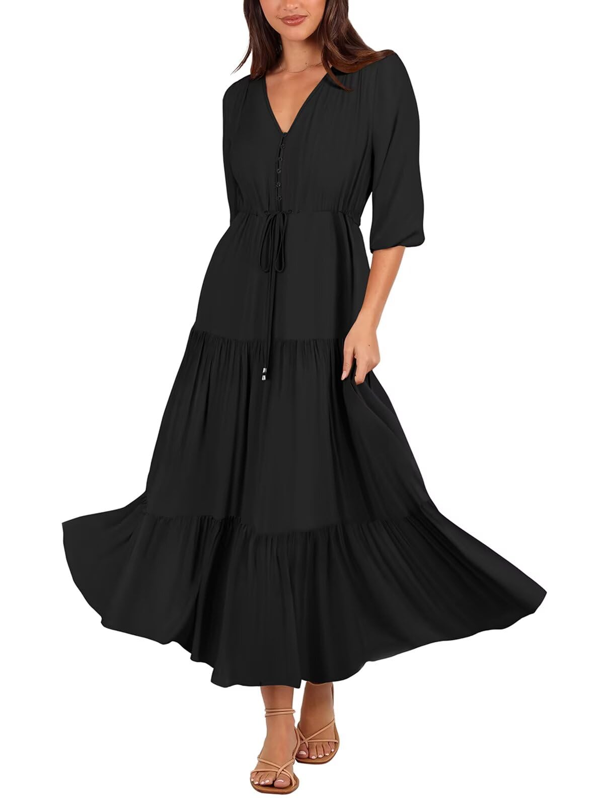 Women's Floral Maxi Long Dresses Casual Summer Deep v Beach Dress A ...