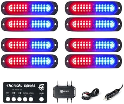 Xprite Red Blue LED Surface Mount Strobe Police Lights Kit, w/Control ...