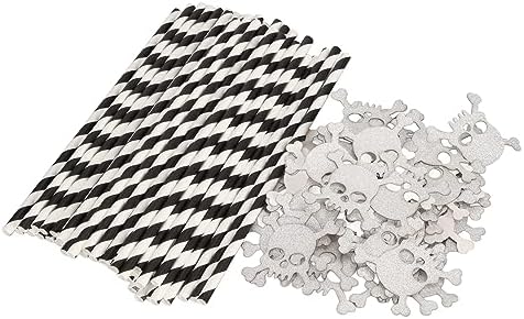 50pcs Halloween Skeleton Paper Straw, Decorative Silver Skeleton ...
