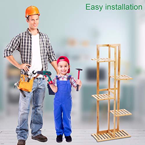 Gar-Life Bamboo Plant Stand Rack 5 Tier 6 Potted Indoor&Outdoor ...