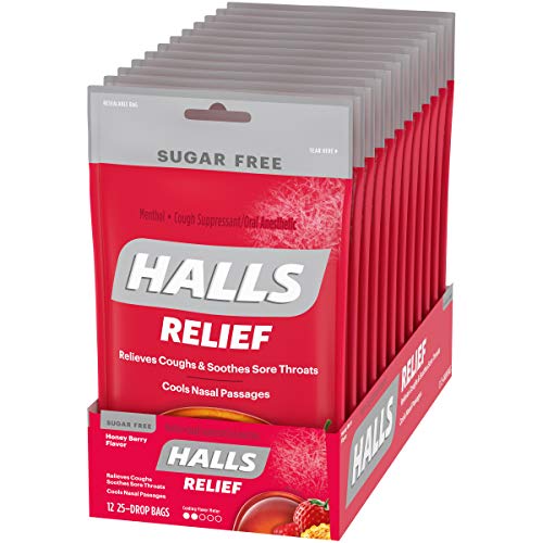 HALLS Relief Sugar Free Honey Berry Flavor Cough Drops, 25 Count (Pack ...