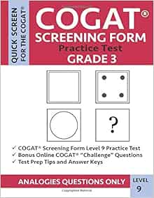 COGAT Screening Form Practice Test: Grade 3 Level 9: Practice Questions ...