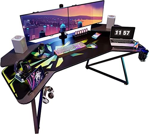 NOAEOU Gaming Desk with Keyboard Tray, 72 Computer Desk with Monitor ...
