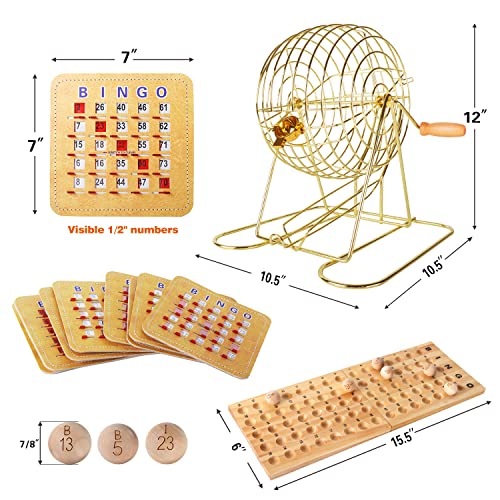 Deluxe Bingo Game Set with Large Bingo Cage, 75 Wood Bingo Balls, 10 ...